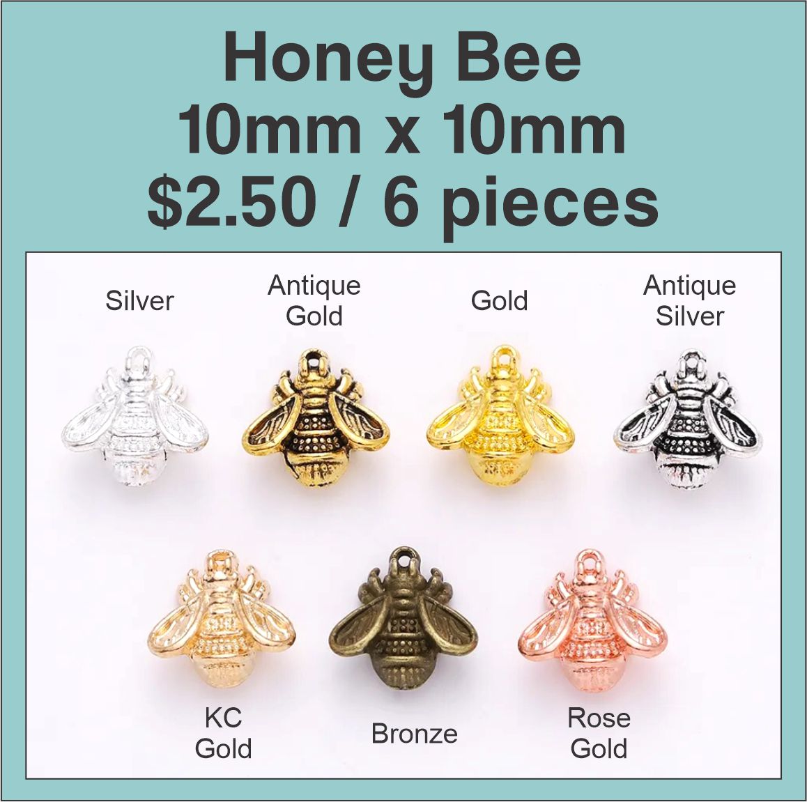 10mm x 10mm Honey Bee Charm – The Busy Beaver